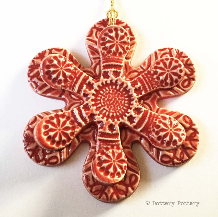 Winter Flower, Christmas decoration pottery flo... - Folksy