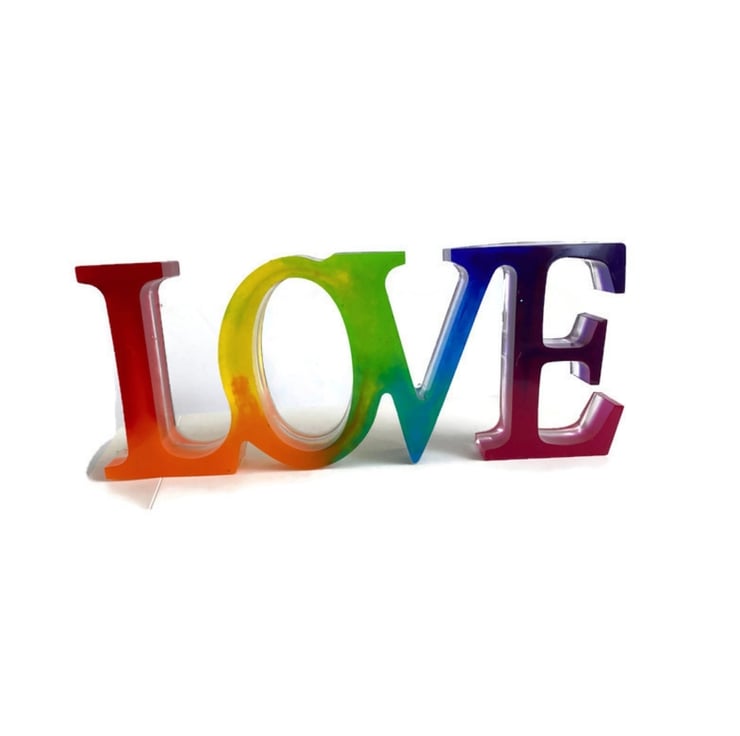 Colours of the rainbow Love word sign, free sta... - Folksy