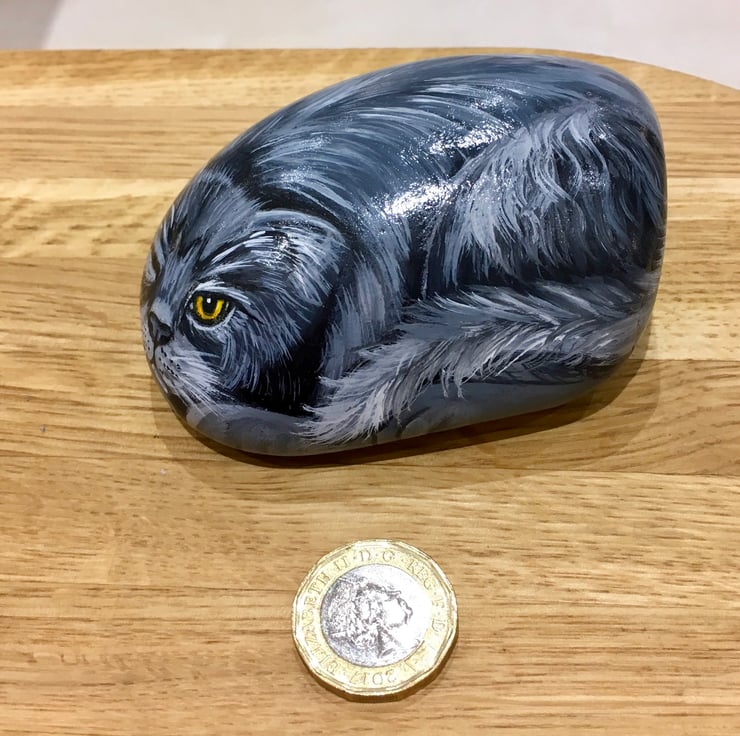 Cat hand painted pebble garden rock art pet Por... - Folksy