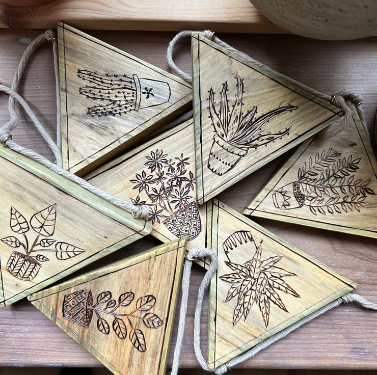 Wooden bunting with pyrography drawn house plan... - Folksy