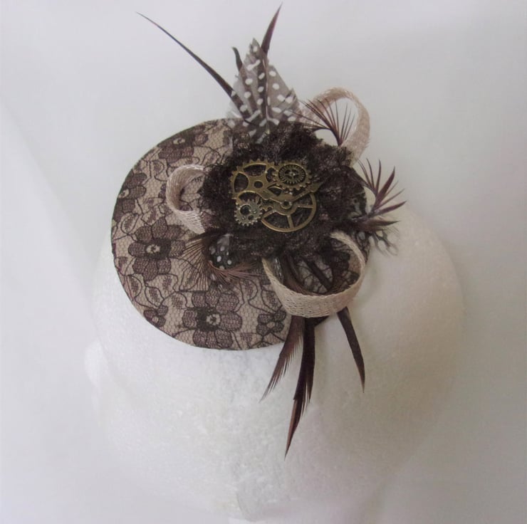Chocolate Brown & Beige Steampunk Feather C... - Folksy