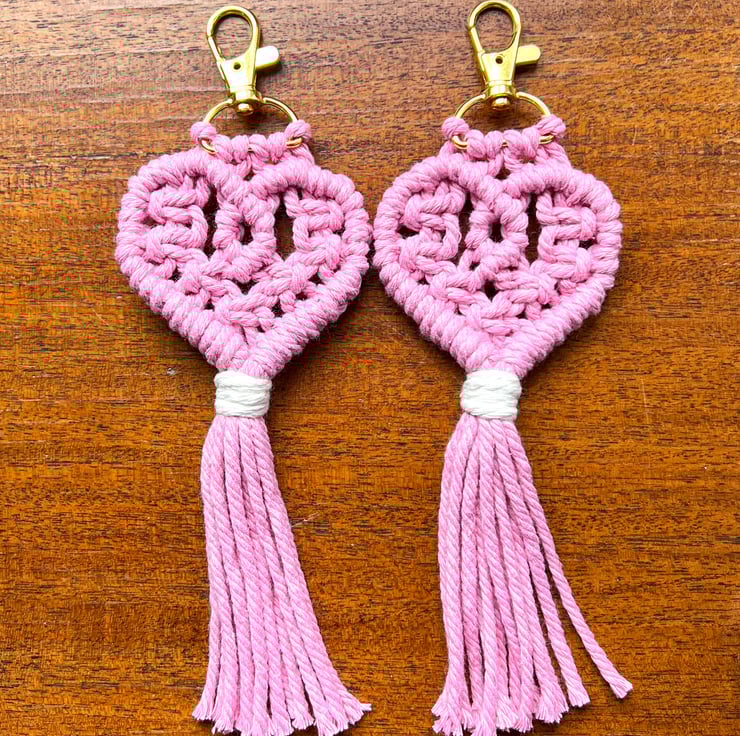 Keyring - Macrame Knotted Heart Keychain Boho K... - Folksy