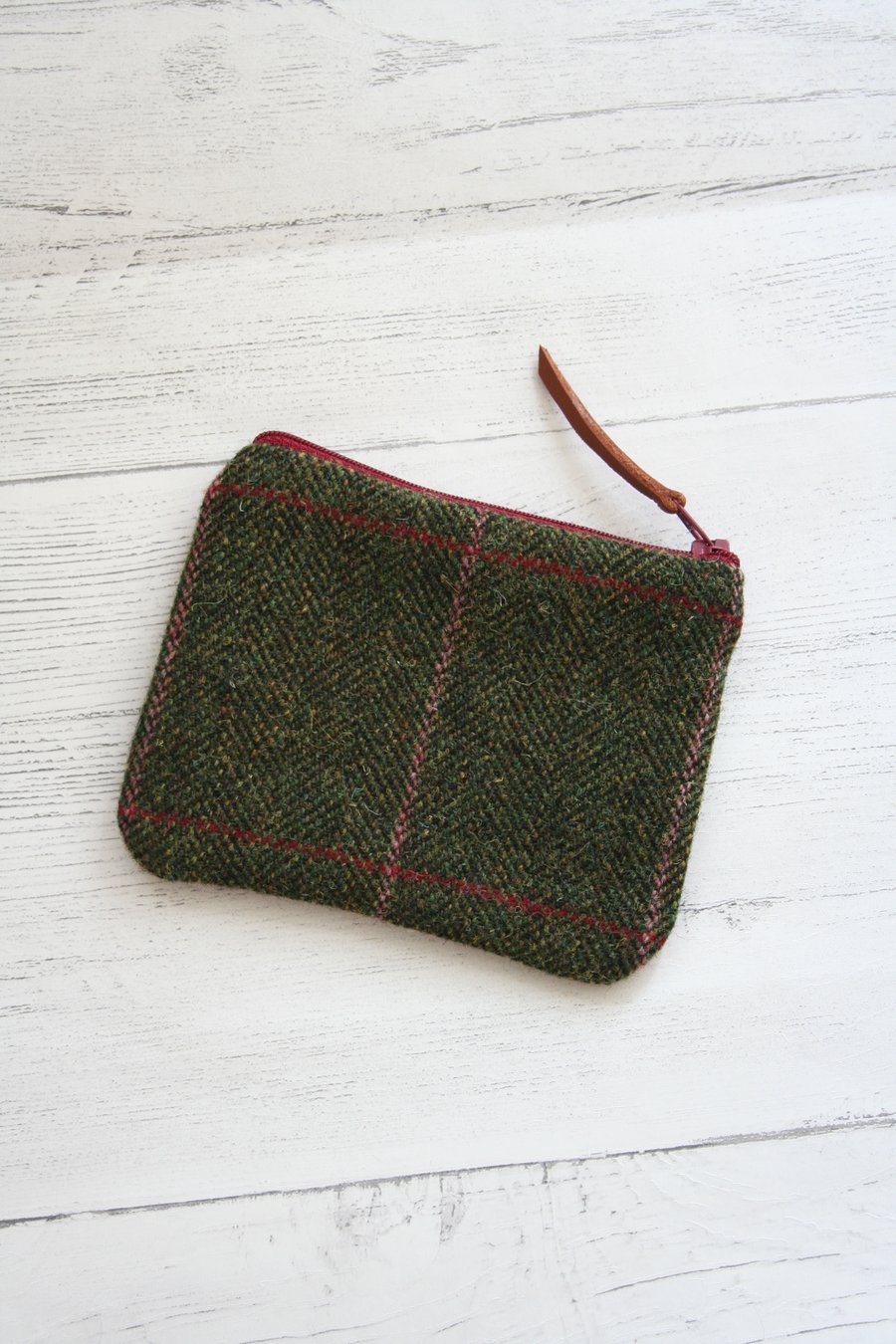 Green, pink and red tweed zipped coin purse - c... - Folksy
