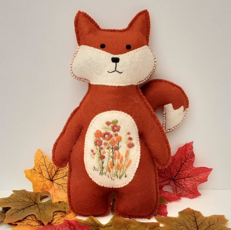 Woodland Fox, hand embroidered felt fox, fox ha... - Folksy