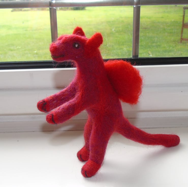 Needle felted dragon, red tones, winged dragon, - Folksy