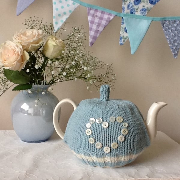 Duck egg blue heart Tea Cosy- fits a 4 cup pot,... - Folksy
