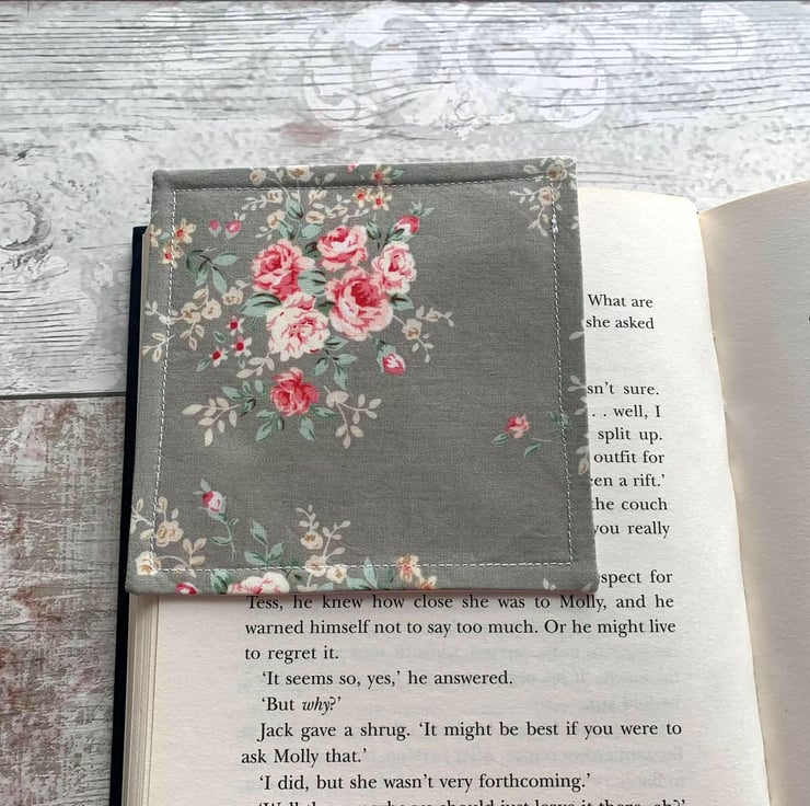 Grey floral corner bookmark - Folksy