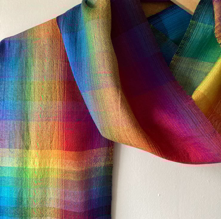 Spectrum Hand Woven Iridescent Silk Scarf - Folksy