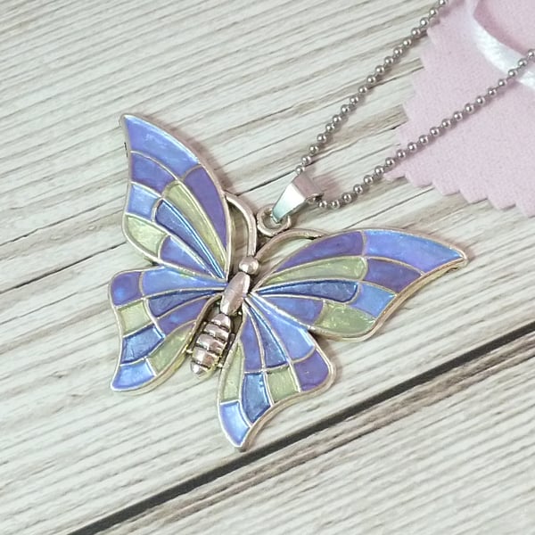 Blue butterfly pendant, hand painted butterfly ... - Folksy