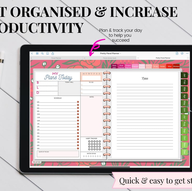 Mixed Floral Undated Digital Hyperlinked Planne... - Folksy