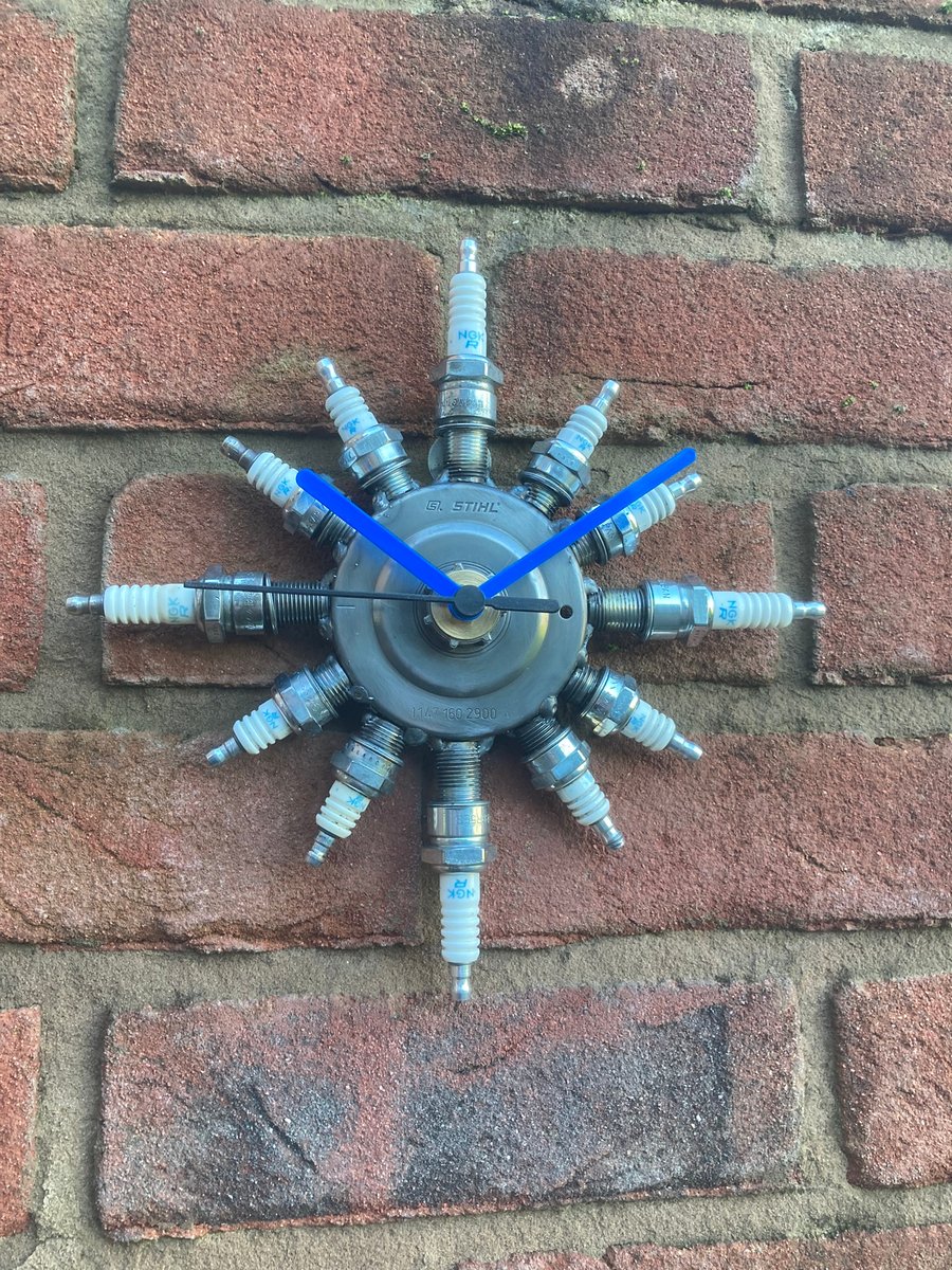 Sunburst Wall Clock, Repurposed Spark Plugs - Folksy