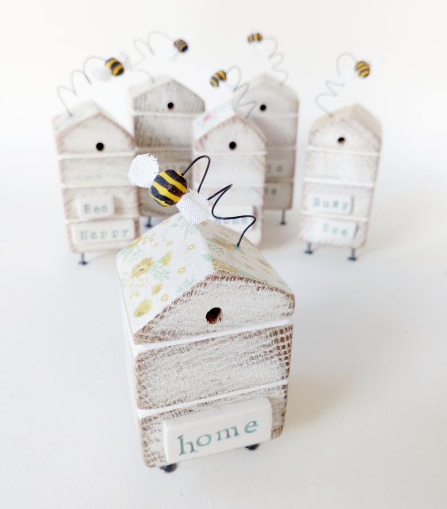 Wooden Beehive With Little Clay Bee 'Home' - Folksy
