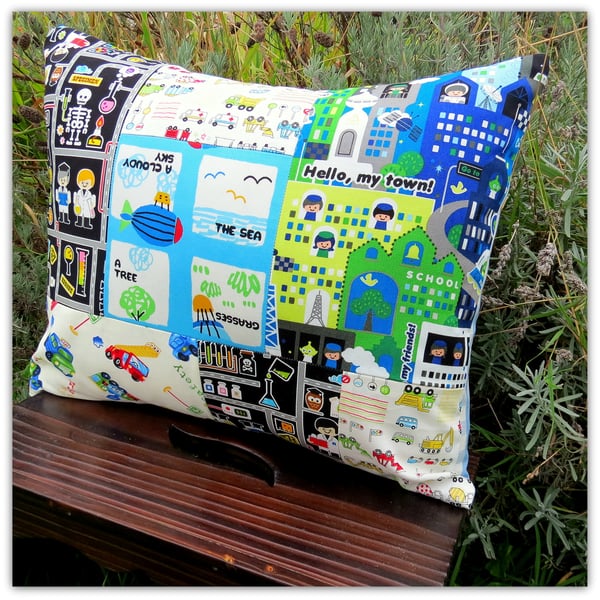 SALE! A vibrant patchwork cushion. With inner... - Folksy