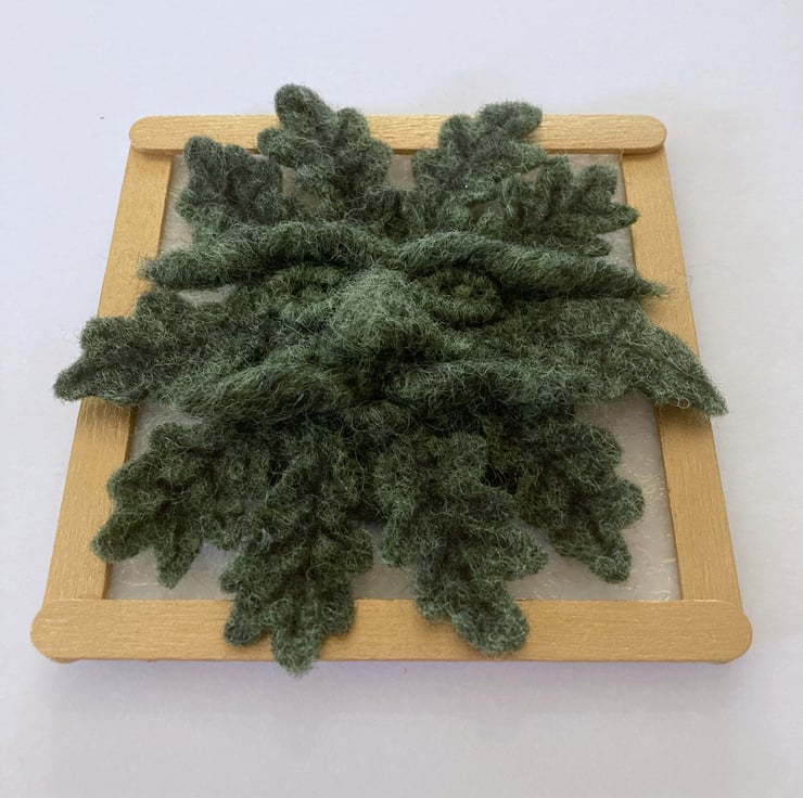 Miniature green man picture, needle felted - Folksy