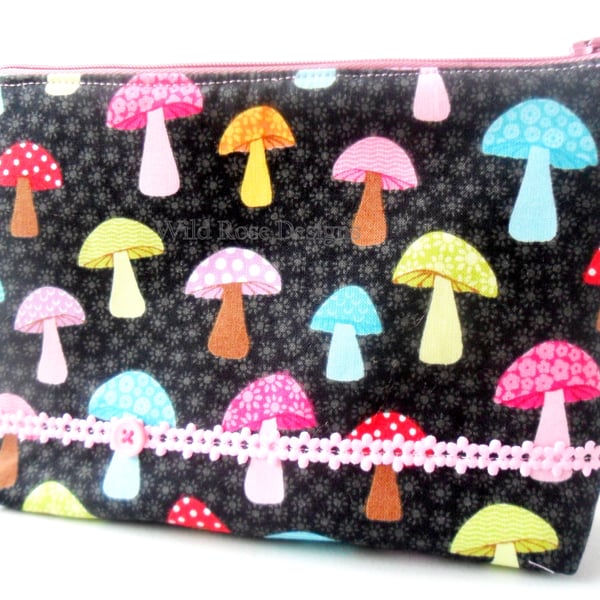 Make up bag in a colourful mushroom print - Folksy