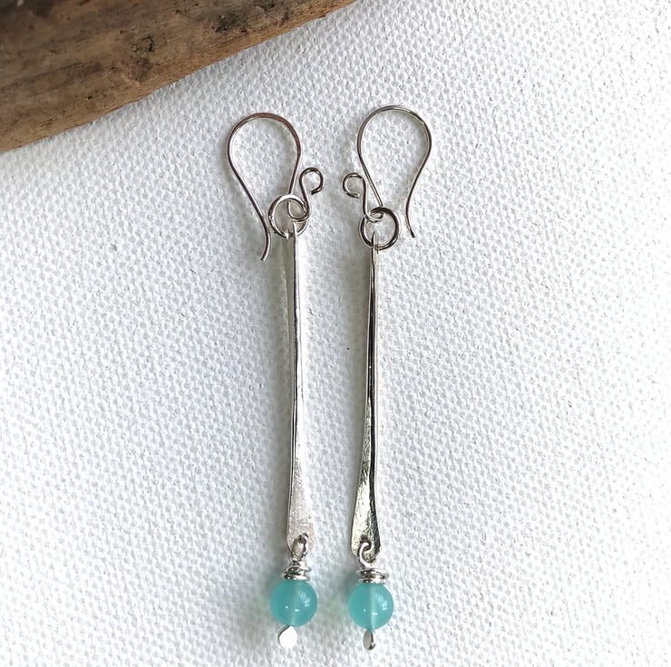 Long Silver Earrings, Hammered Silver Rods - Folksy