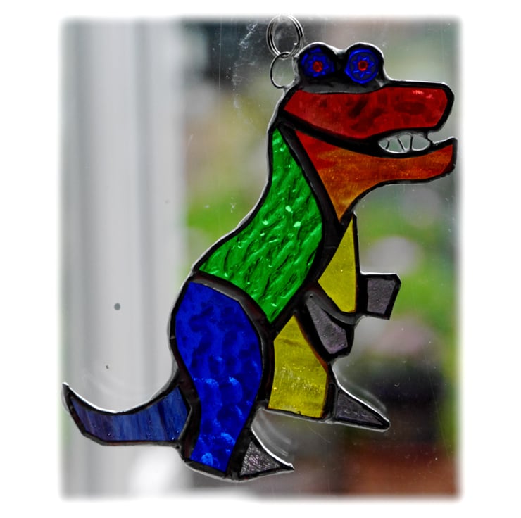 Dinosaur T Rex Suncatcher Rainbow Stained Glass... - Folksy