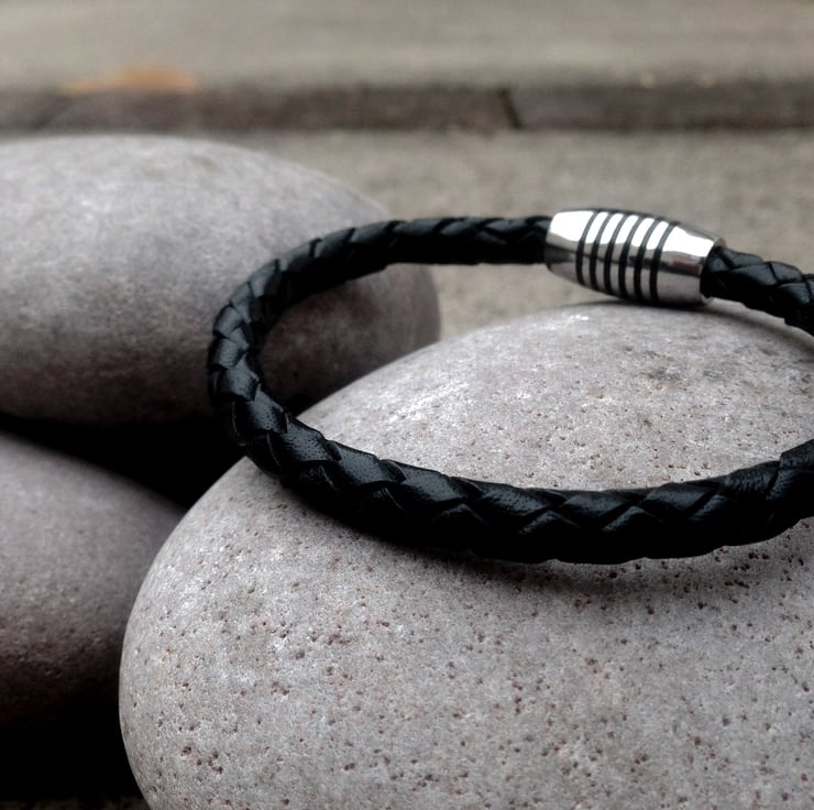 Men's Black Leather Apollo Bracelet - Folksy
