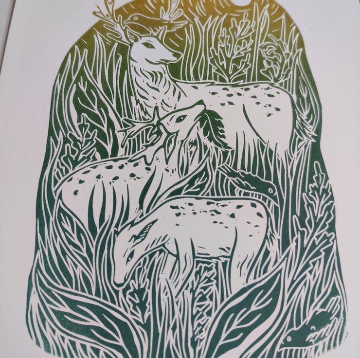 Fallow Deer a5 Lino Print - Folksy