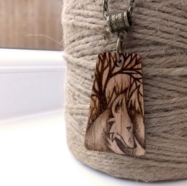 Winter Woodland Fox Pyrography Pendant Necklace - Folksy