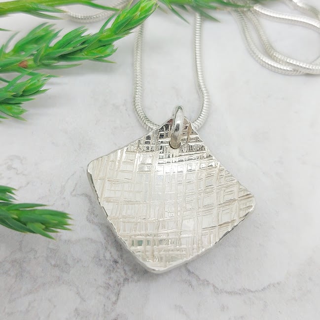 Sterling Silver Square Textured Pendant - Folksy