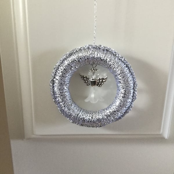 Beaded Angel Tree Decoration in Silver and White - Folksy