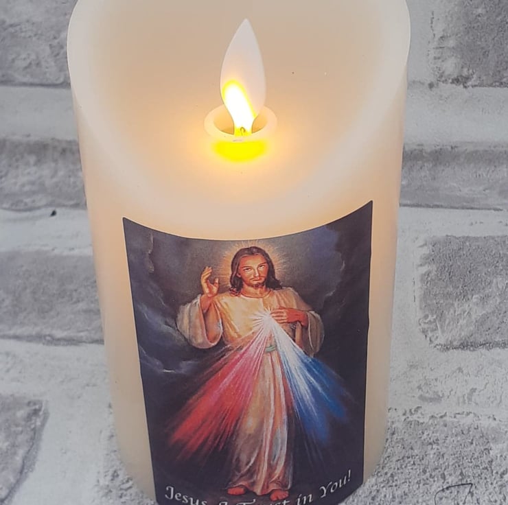 DIVINE MERCY LED CANDLE Scented Vanilla wax Can... - Folksy