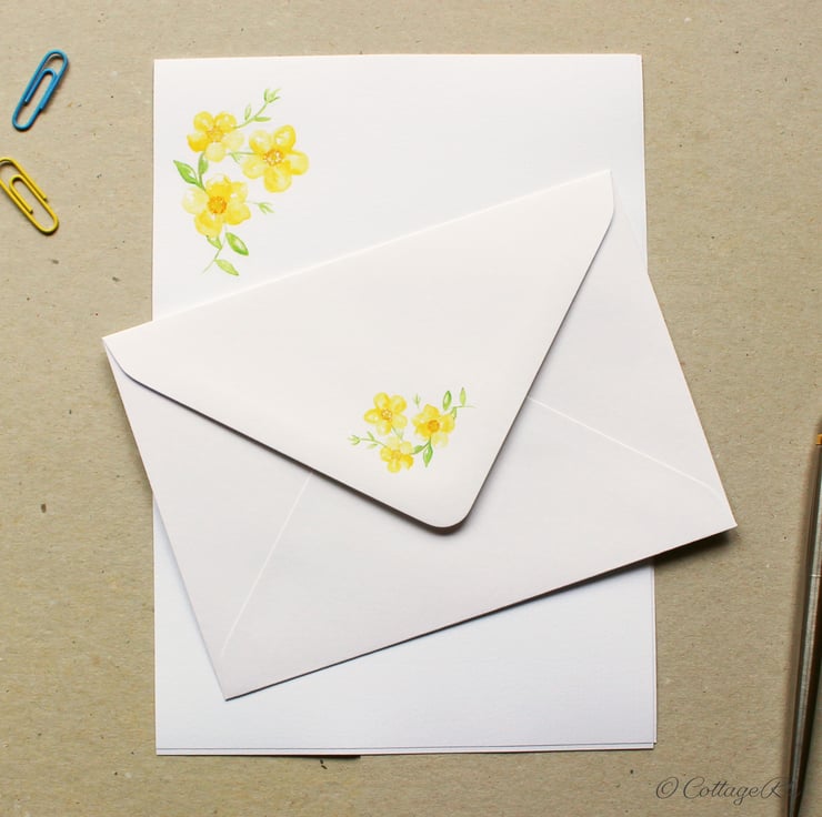 Watercolour Flower Letter Writing Paper and Env... - Folksy