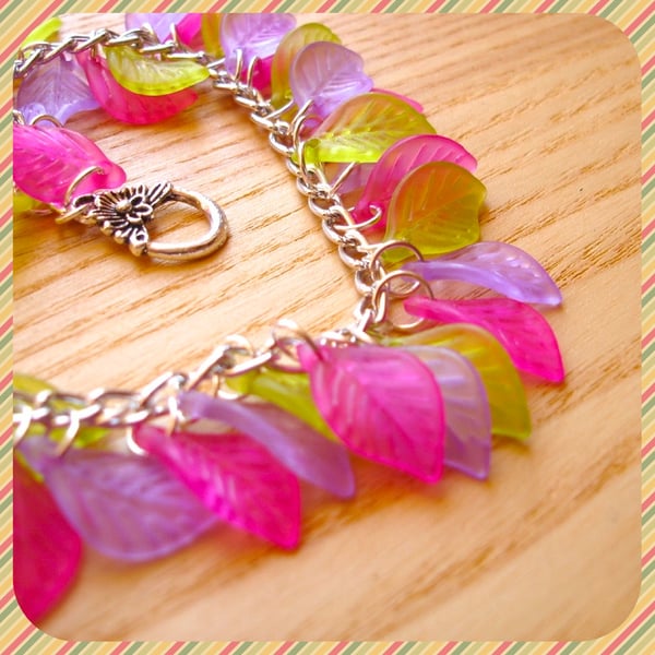 Lucite Leaf Charm Bracelet - Folksy