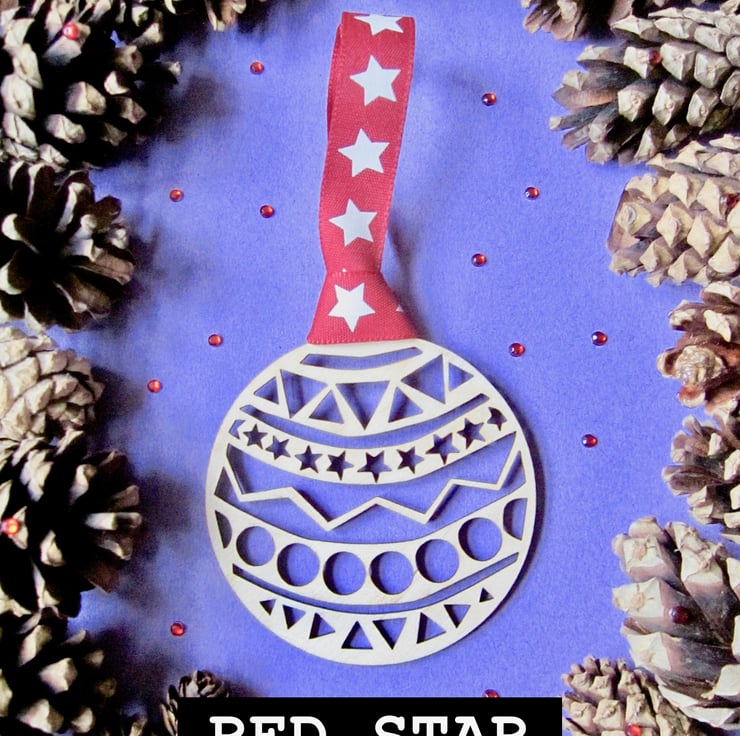 Laser cut bauble ... with a choice of red ribbo... - Folksy