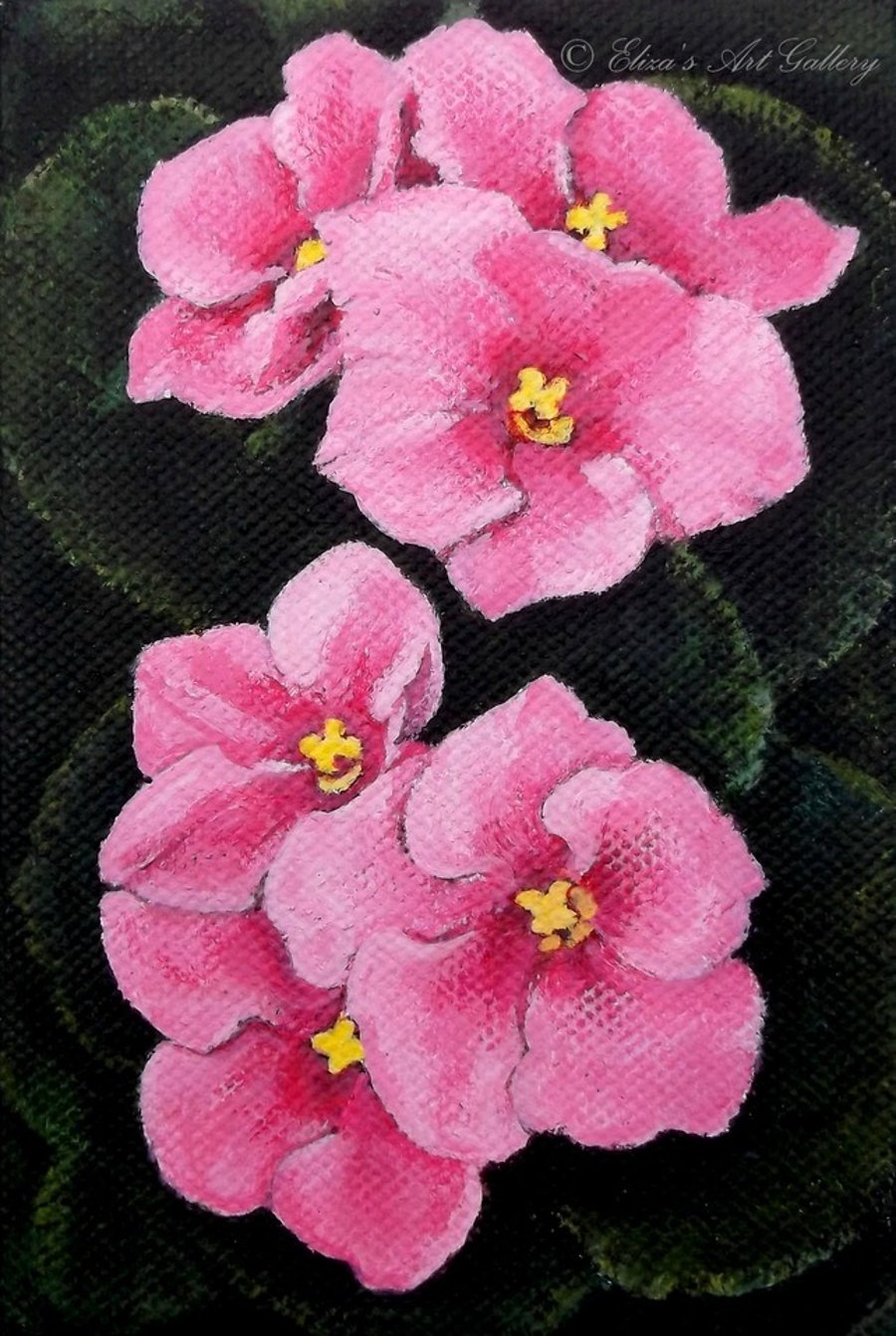 Original Pink African Violet Art Acrylic Painti... - Folksy