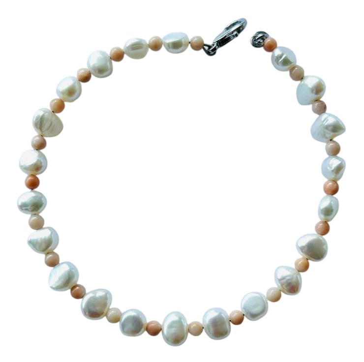 Freshwater pearls bangle with pink rhodonite - ... - Folksy
