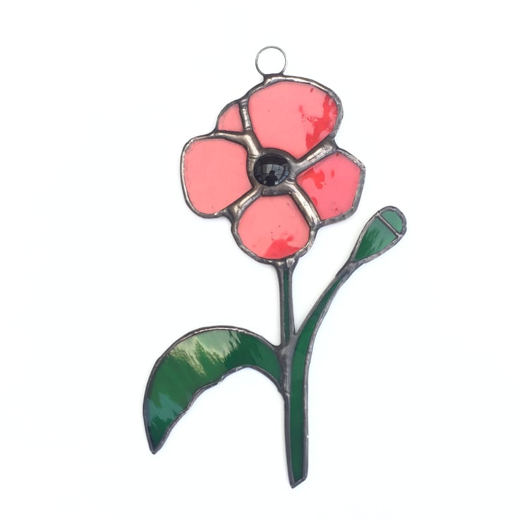 Stained Glass Poppy Suncatcher - Handmade Windo... - Folksy