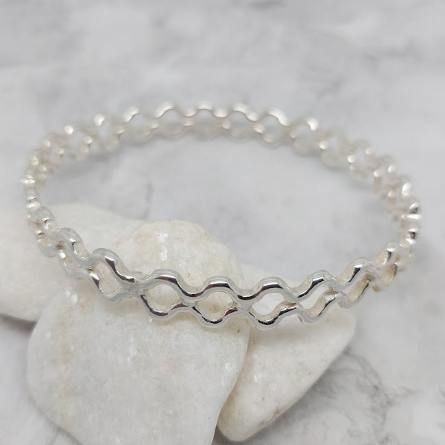 Sterling Silver Double Ripple Bangle - Folksy