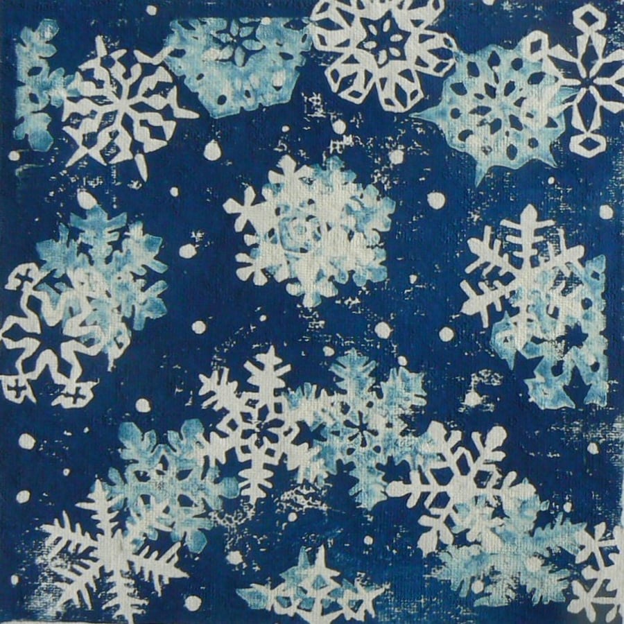 Snowflakes 2 linocut relief print - Folksy