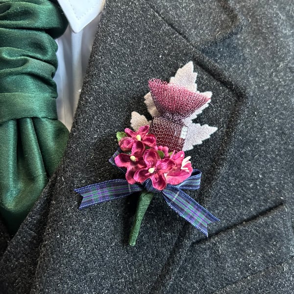 Handmade Buttonhole with a knitted wire thistle... - Folksy