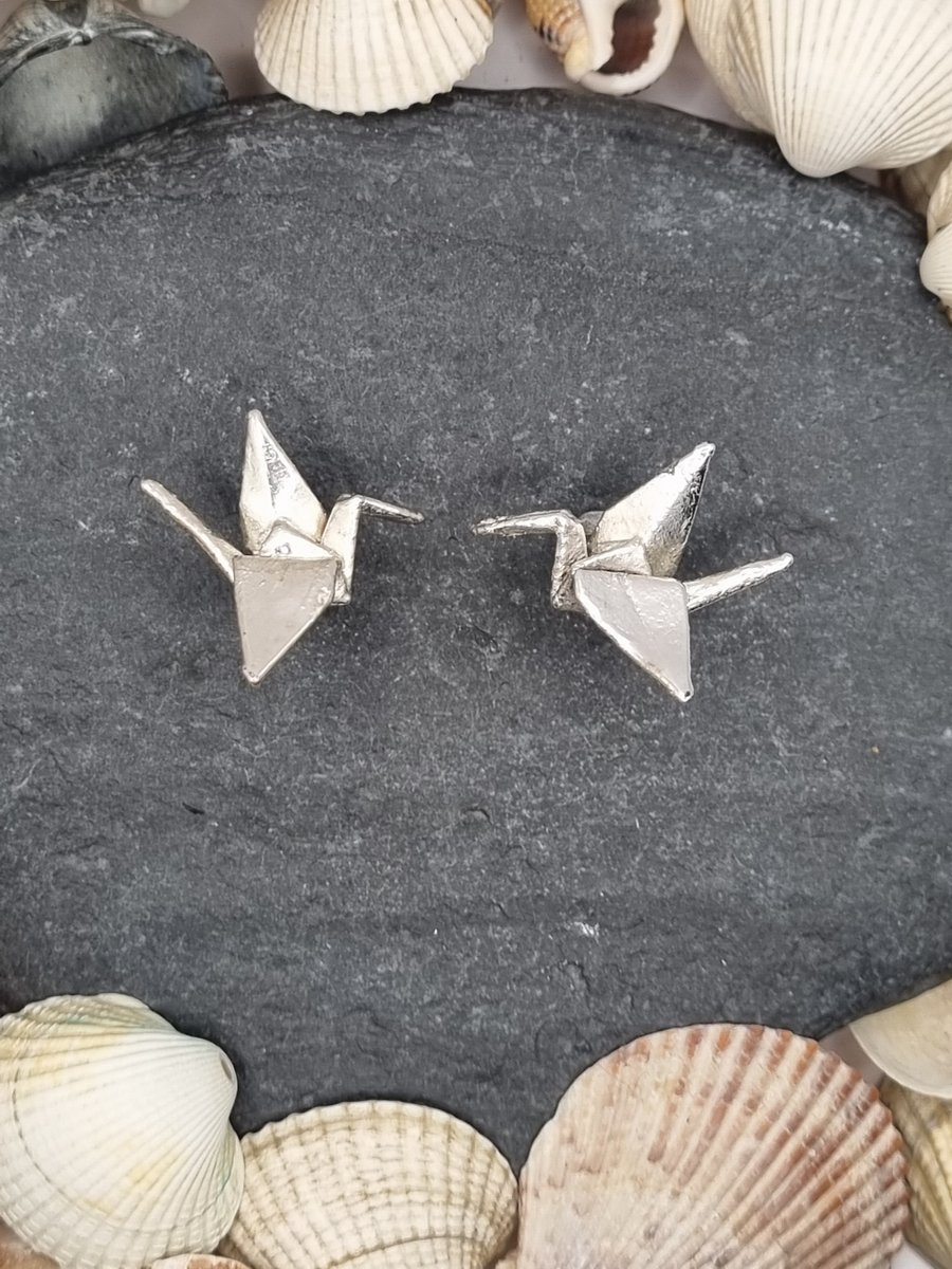 Real Origami cranes preserved in silver, stud e... - Folksy