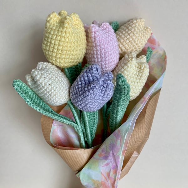 Crochet tulip bouquet, handmade pastel tulips, ... - Folksy