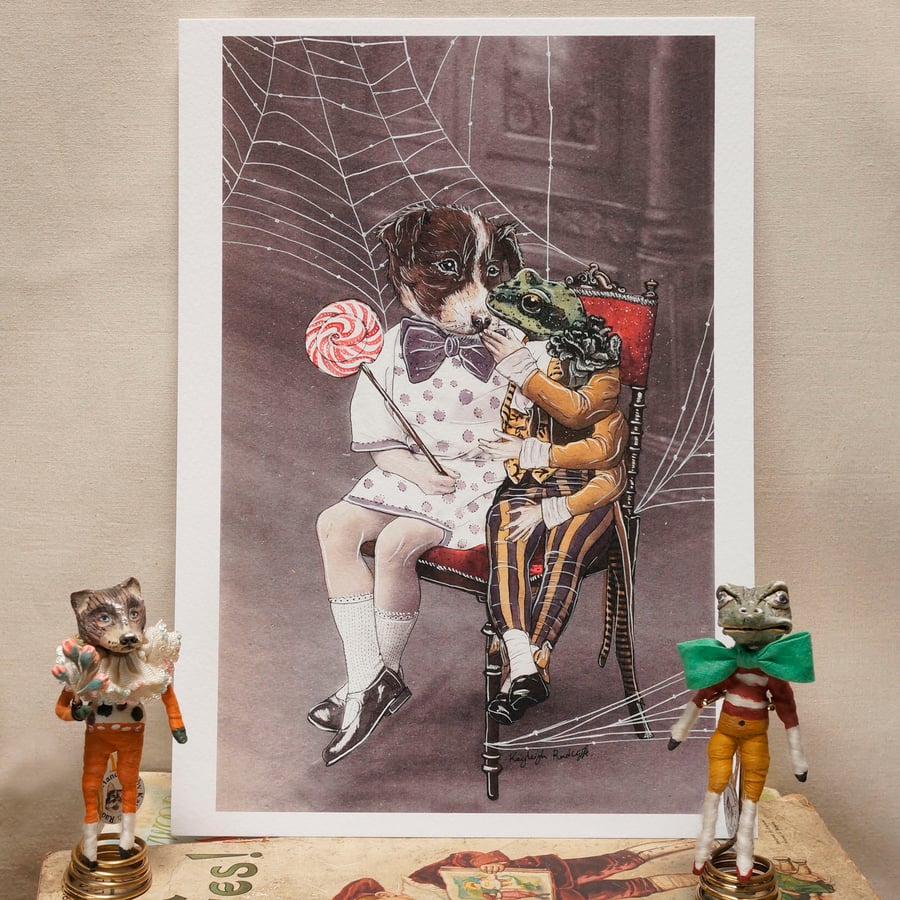 Little miss muffet, dog and frog, illustration ... - Folksy