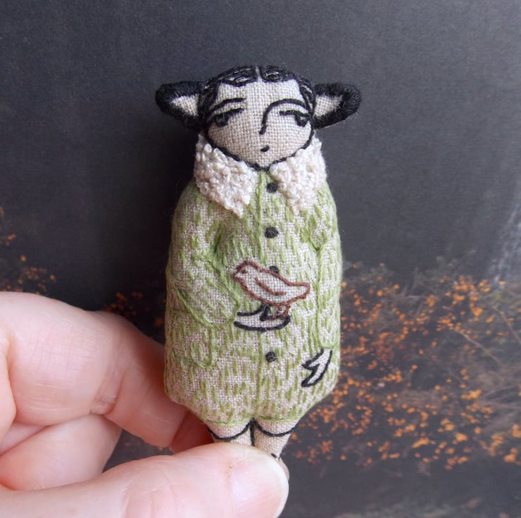 Gorse Fae with Bird - A Miniature Hand Embroide... - Folksy