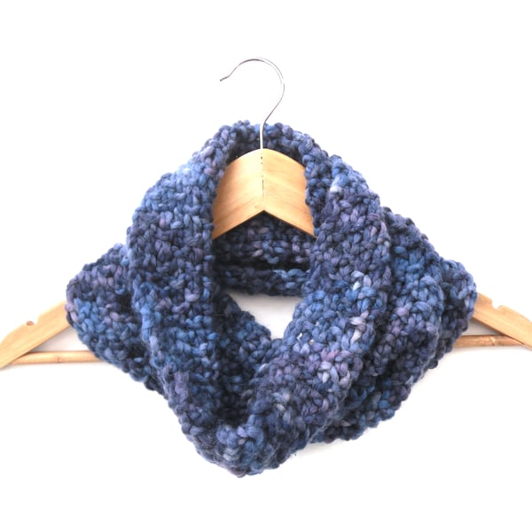 Snug Blue Snood - moss stitch cowl - Folksy