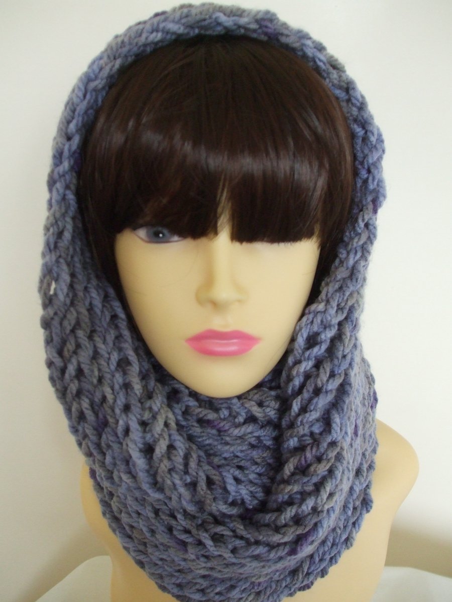 Hand knitted infinity scarf in purple - Folksy