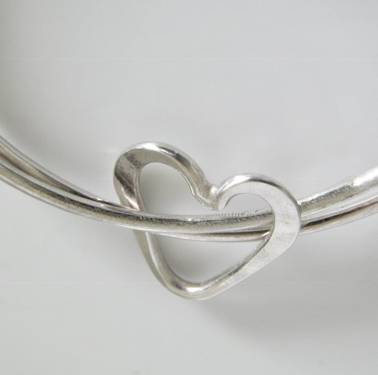 Sterling Silver Handcrafted Love Heart Bangle - Folksy