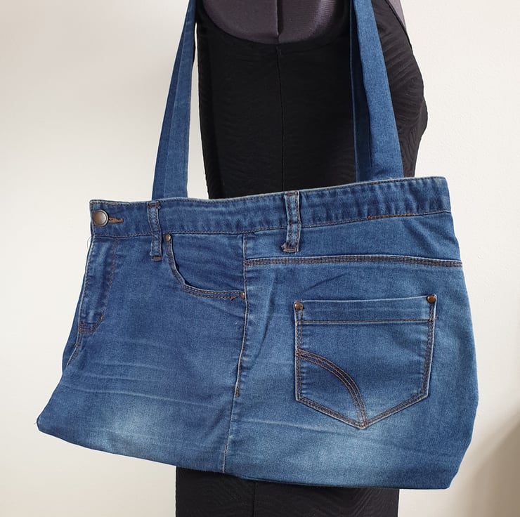 Soft blue denim, recycled jeans, shoulder bag - Folksy