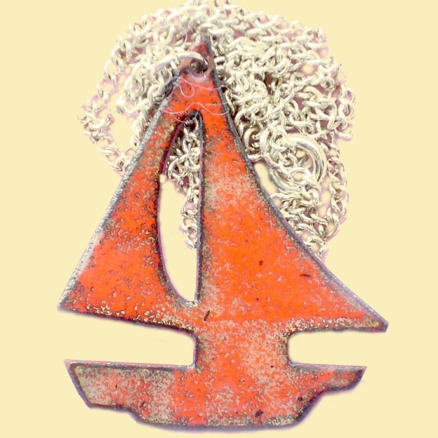 enamel pendant - red sailboat - Folksy