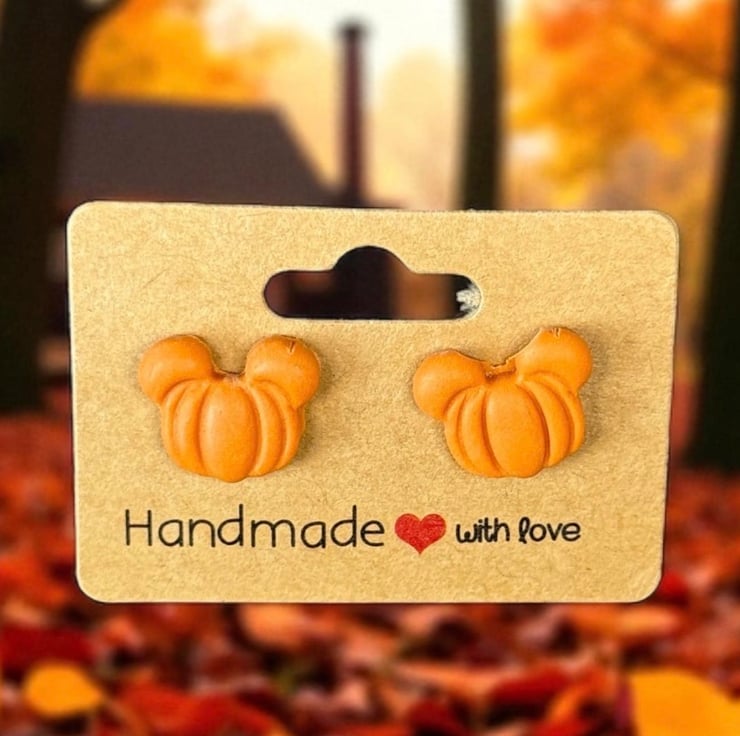 Polymer clay orange pumpkin mouse head stud ear... - Folksy