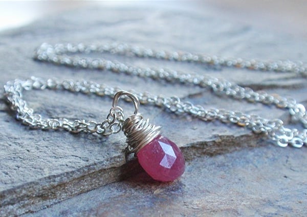 ruby necklace with sterling silver wire, red ne... - Folksy