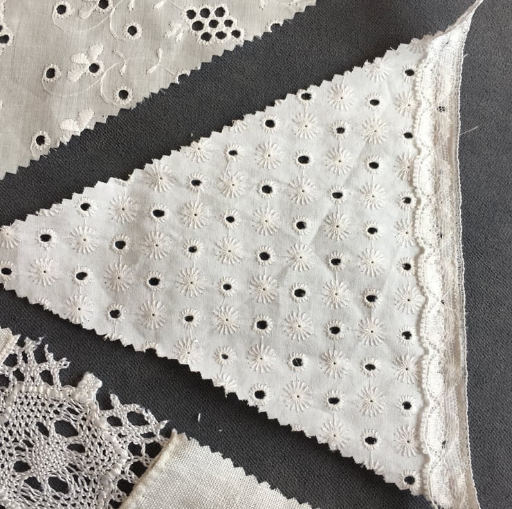 Delicate bunting from vintage linen and broderi... - Folksy