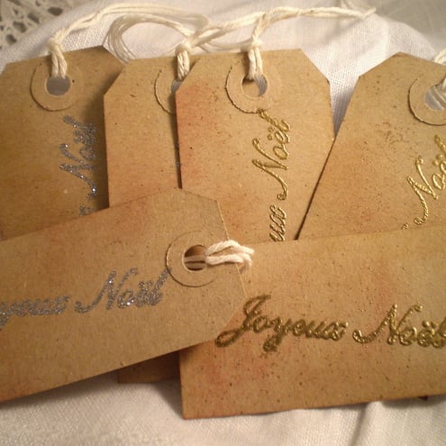Handstamped Embossed Joyeux Noel Gift tags x 6 - Folksy