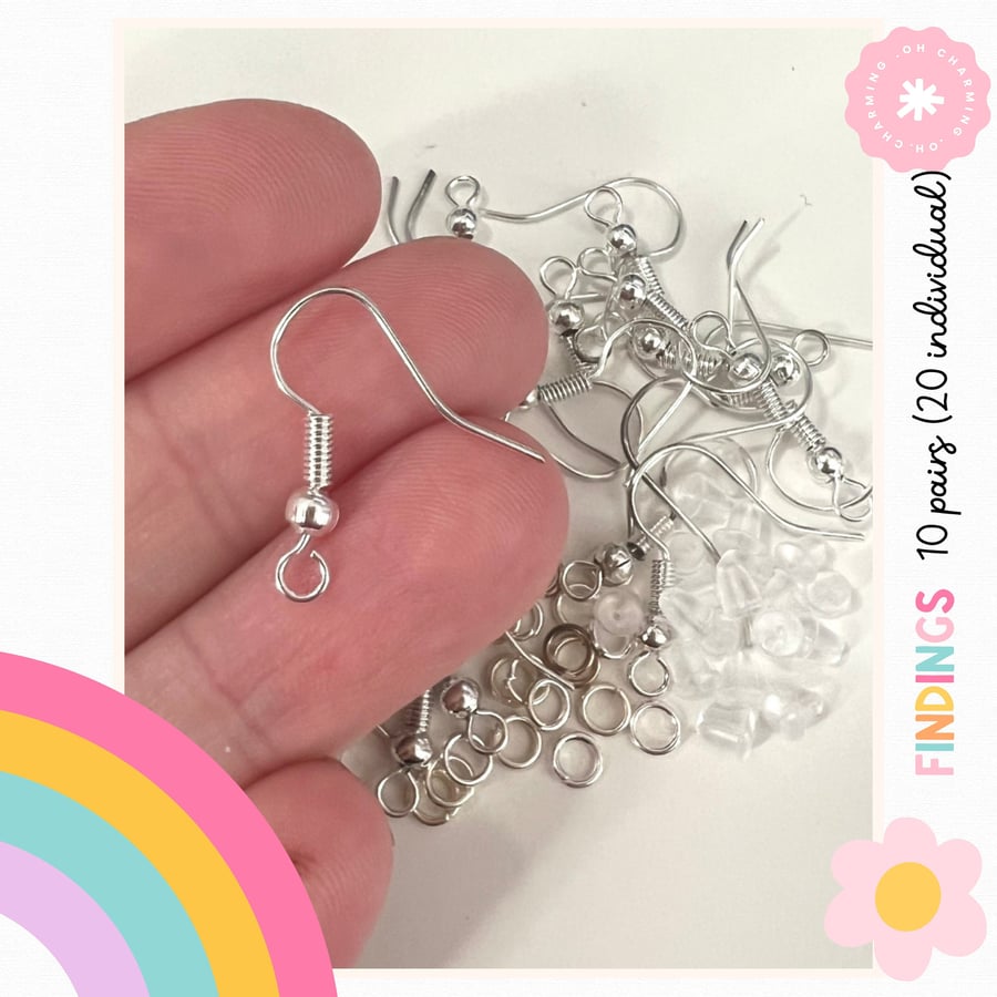 Elegant Silver Earring Findings Set - 10 Pairs ... - Folksy
